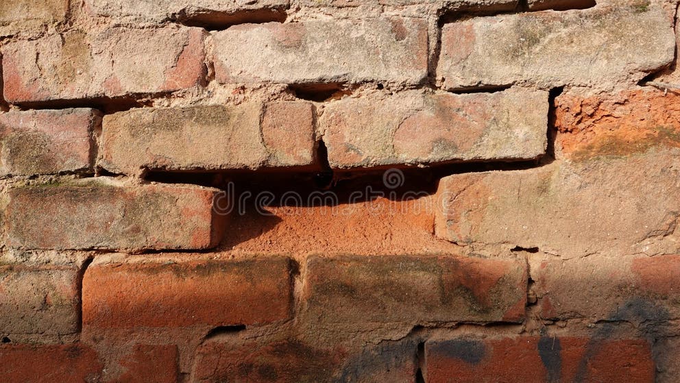 Close-up View of a Weathered Brick Wall Showcasing Texture and Color ...