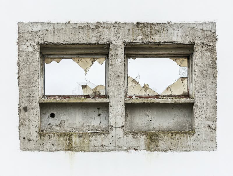 Weathered Concrete Wall with Broken Window Panes Stock Illustration ...
