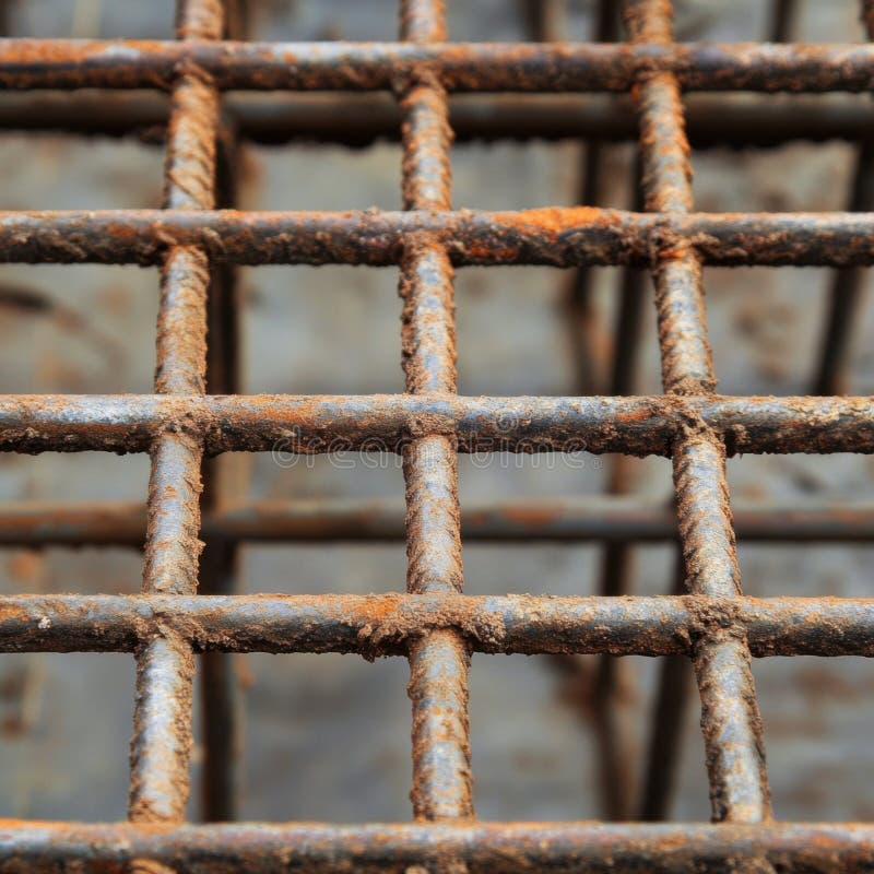 Close-up View of Weathered Reinforcement Mesh Highlighting Rust and ...