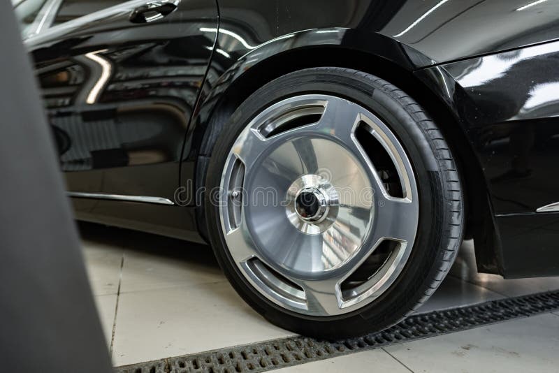 Close Up View of a Wheel of Luxury Car. Stock Photo - Image of ...