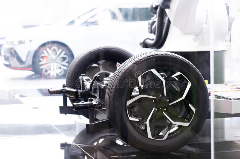 Close-up View of the Wheels and Internal Structure of an Electric Car ...