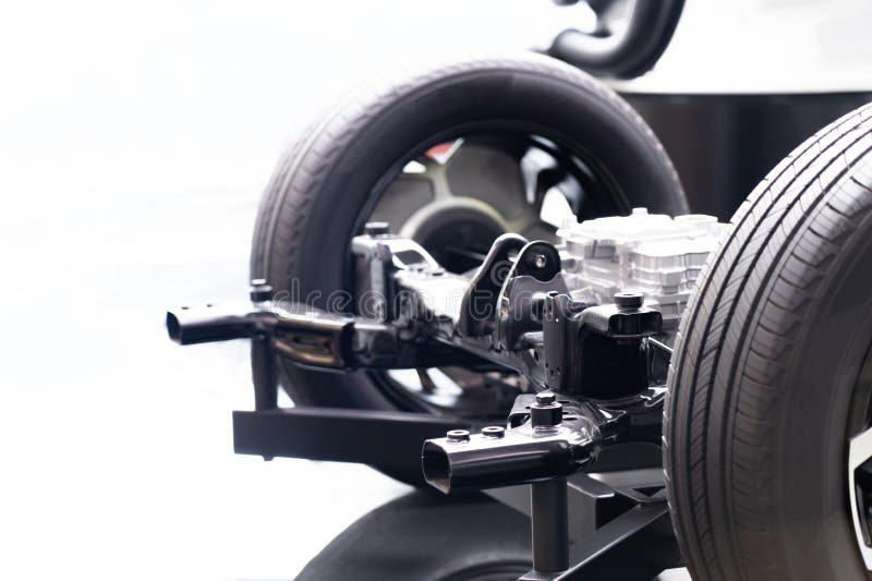 Close-up View of the Wheels and Internal Structure of an Electric Car ...