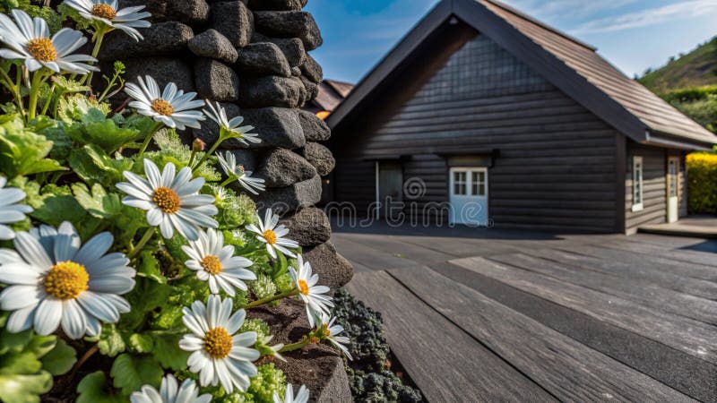 A Close-up View of White Daisies Blooming in Front of a Rustic Wooden ...