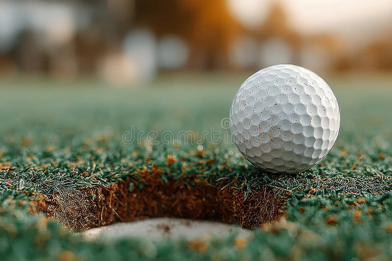 Close-up View of a White Golf Ball with Dimples on Green Turf, Under ...