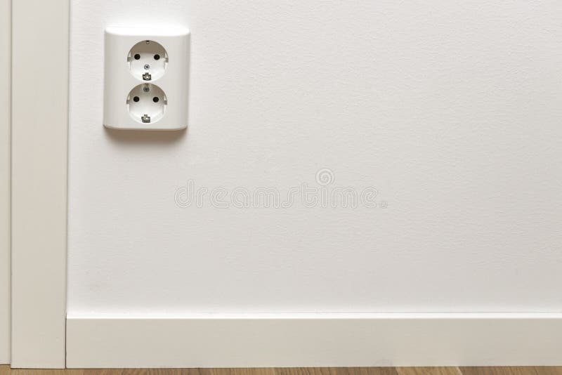 Close Up View of White Power Socket on White Wall. Electricity Concept ...