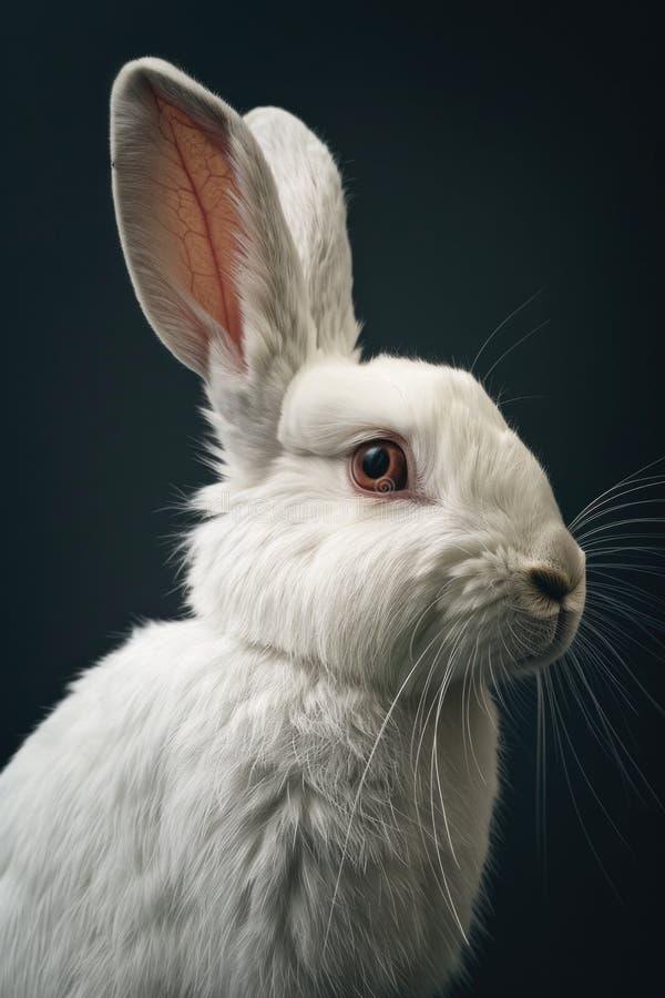 A Close-up View of a White Rabbit S Face on a Dark Background Stock ...