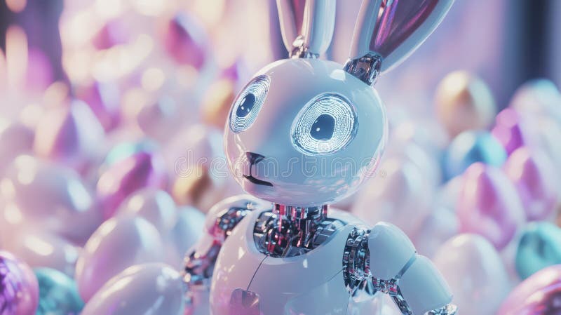 Robotic Easter Bunny Amidst Pastel Eggs Stock Illustration ...