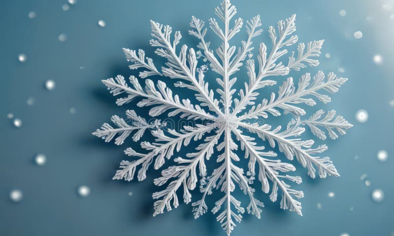Close-up View White Snowflake with Intricate Patterns Against Blue ...