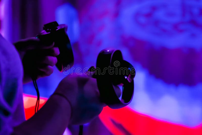 Woman Using Virtual Reality Controller Stick Stock Photo - Image of ...