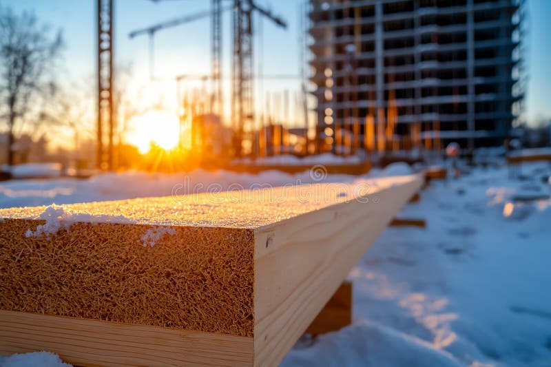 A Closeup View of a Wooden Construction Beam Covered in Snow with a ...
