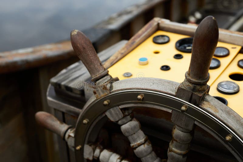 A Close-up View of a Wooden Ship S Wheel on a Boat Stock Photo - Image ...