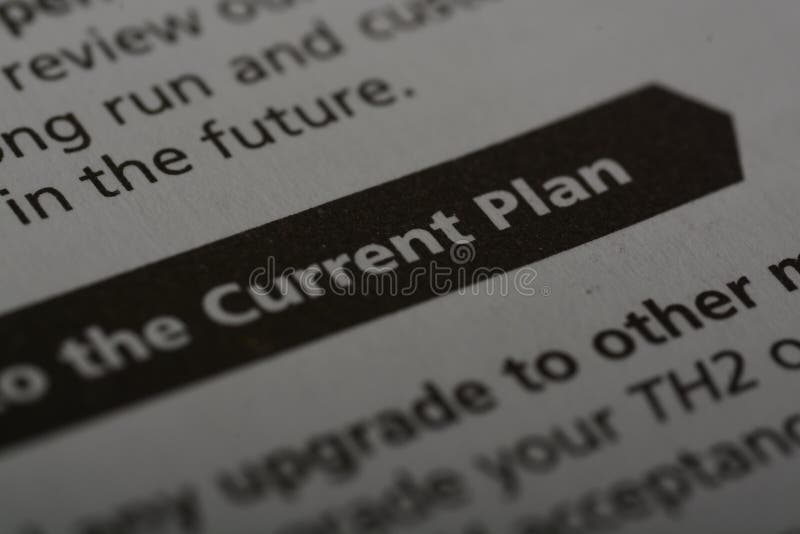 Close Up View of the Word CURRENT PLAN. Currently Active Plan, Strategy ...