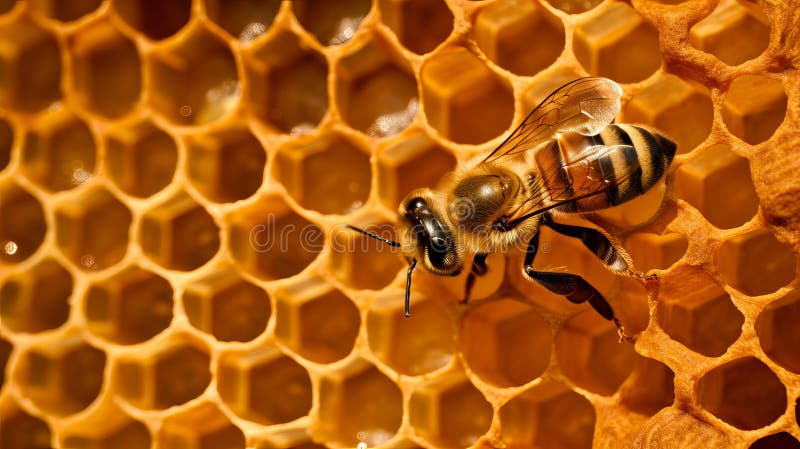Close Up View of the Working Bees on Honey Cells Stock Illustration ...