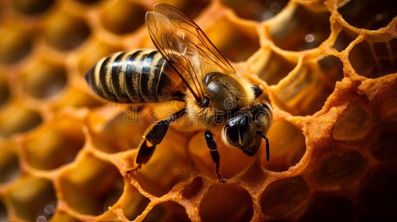Close Up View of the Working Bees on Honey Cells Stock Illustration ...