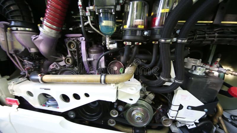 Close Up View of Working Bus Engine with Opened Stock Video - Video of ...