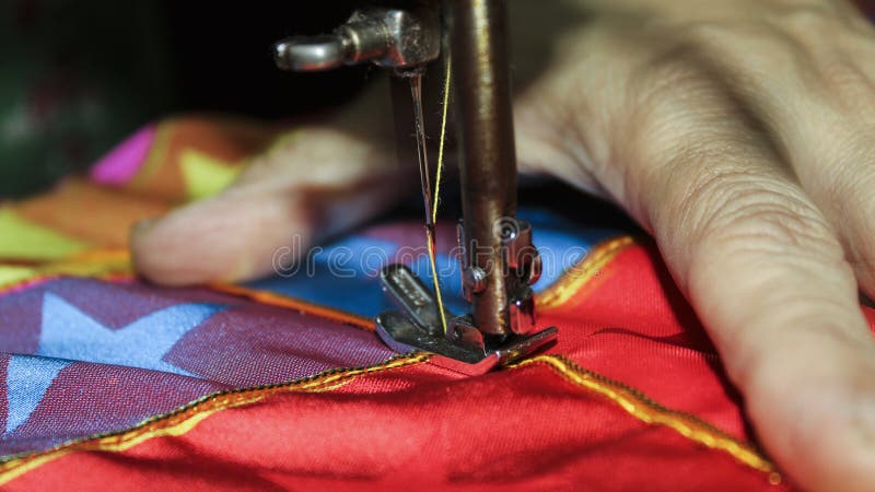 Close-Up View of Working on Sewing Machine Full HD Stock Photo - Image ...