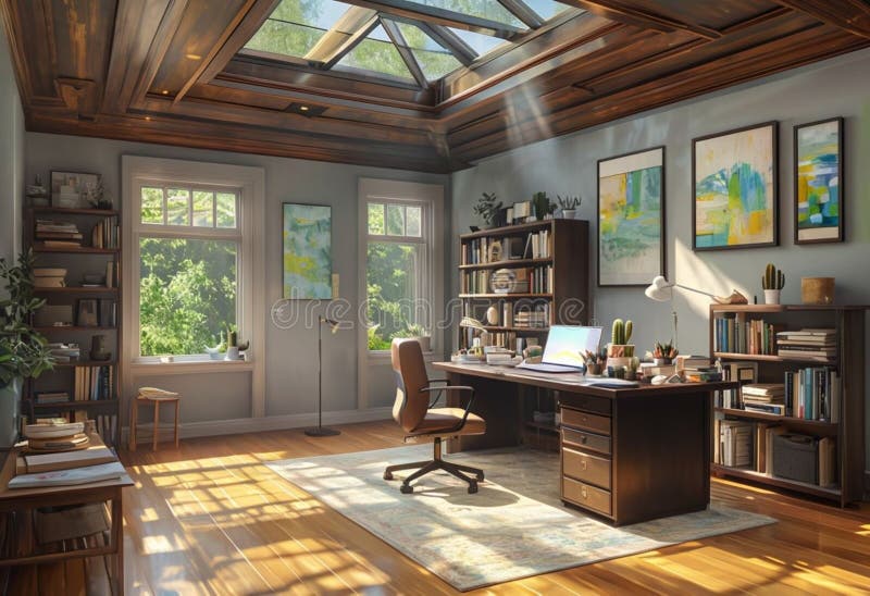 Close Up View of Working Space Table with Computer in Stylish Room ...