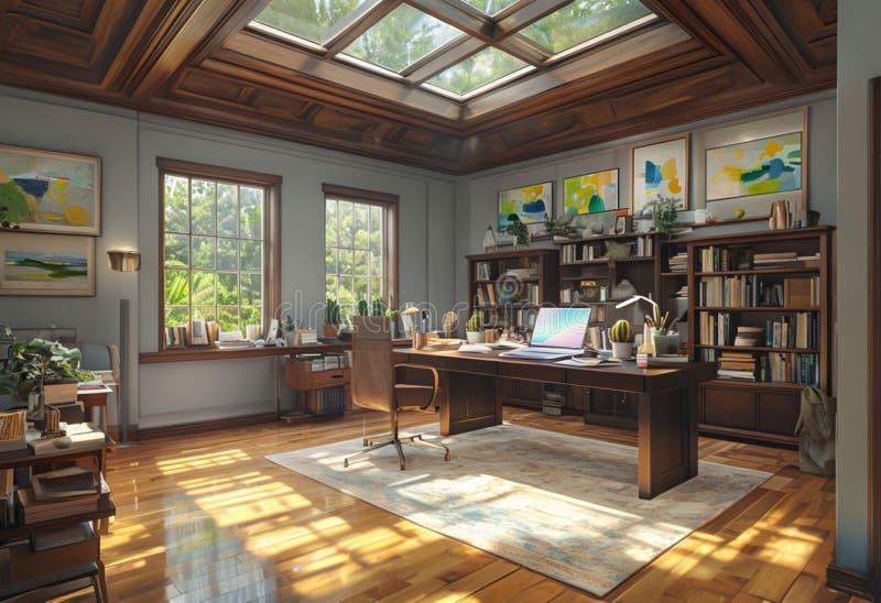 Close Up View of Working Space Table with Computer in Stylish Room ...