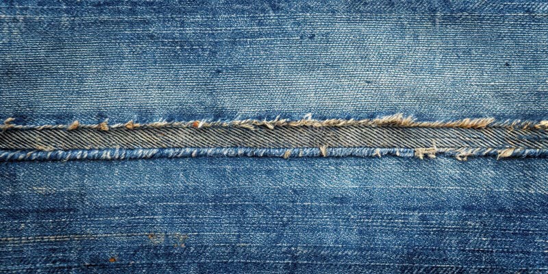 Close-up View of Worn Denim Fabric Texture with a Frayed Seam ...