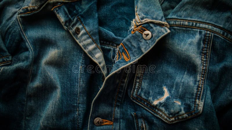 Close Up View of a Worn Denim Jacket Stock Illustration - Illustration ...