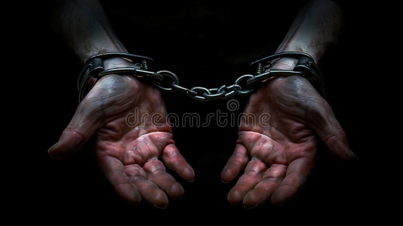 A Close-up View of Worn Hands Bound by Heavy Chains. Concept of ...