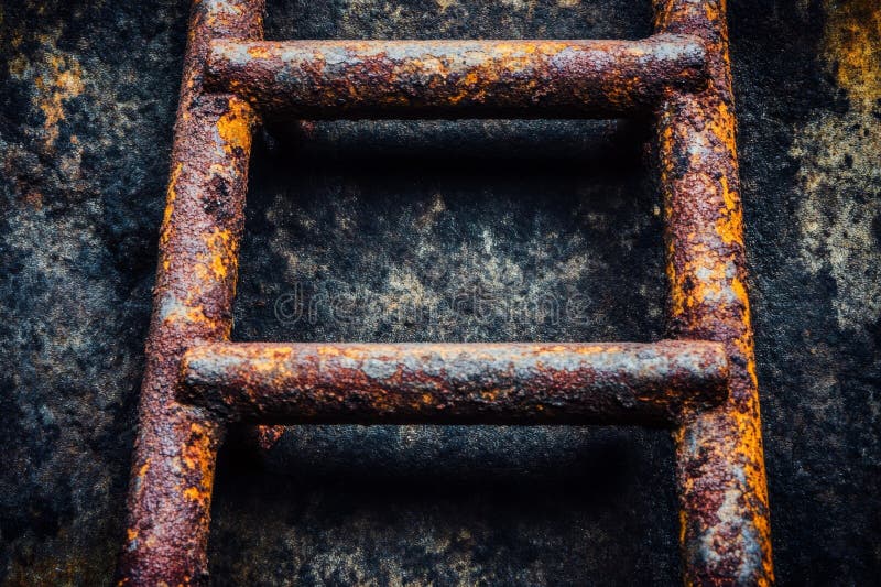 A Close-up View of a Worn, Metallic Ladder Featuring Rusted Details and ...