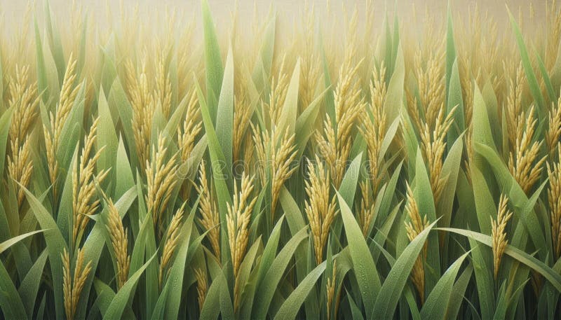 Close-up View of Yellow Rice Fields with Sunrise in the Background ...
