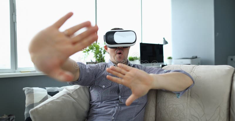 Close-up View of Young Man Watching Realistic Picture in Virtual ...