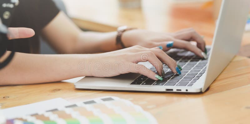 Close-up View of Young Motivated Graphic Designer Typing on Laptop ...
