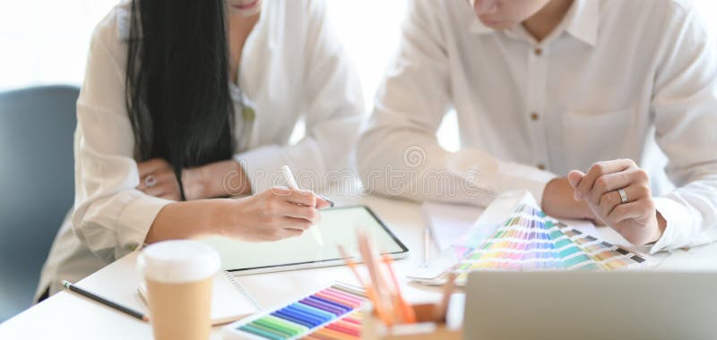 Close-up View of Young Successful Graphic Designer Team Discussing ...