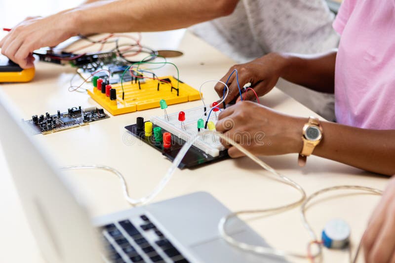 Close-up View of Young Students Learning Electronic Circuit System at ...