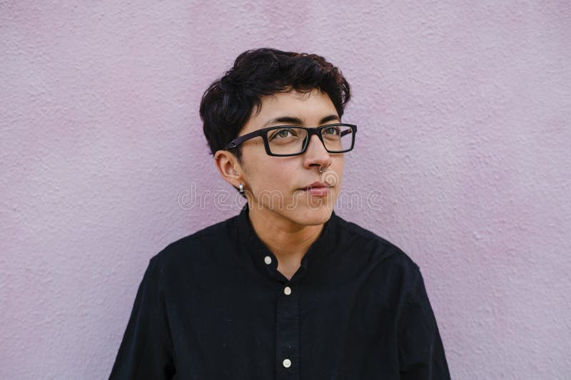 Close Up View of a Young Transgender Man Looking Up. Stock Image ...