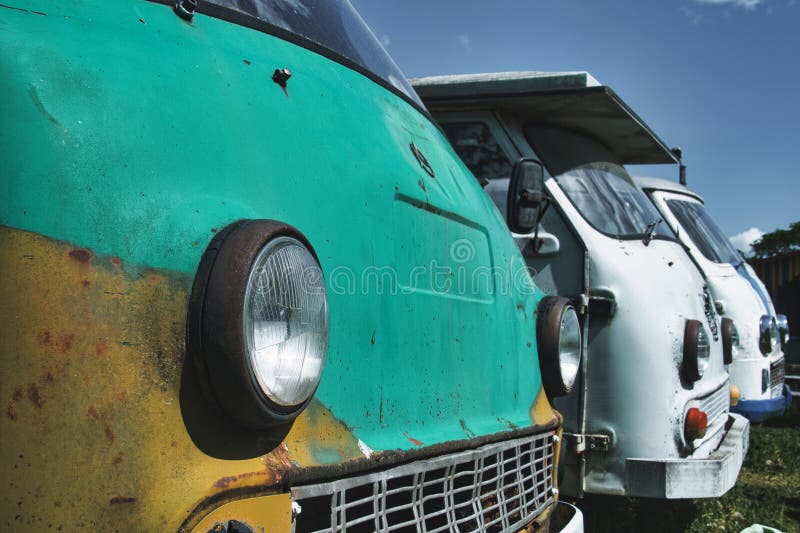 Close-Up of Vintage Abandoned Soviet Vans - Rusty Retro Vehicles Stock ...