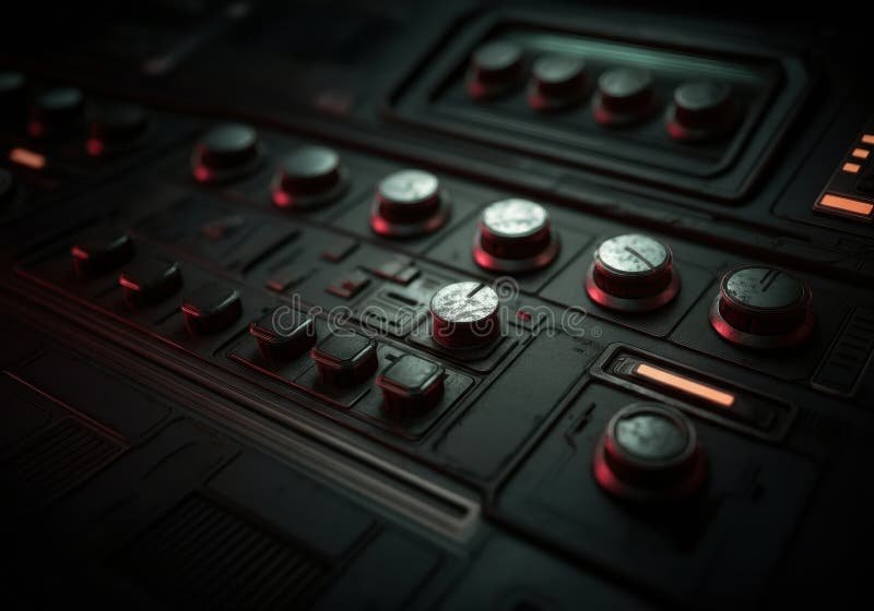 Close-up of a Vintage Audio Mixer with Illuminated Buttons and Knobs ...
