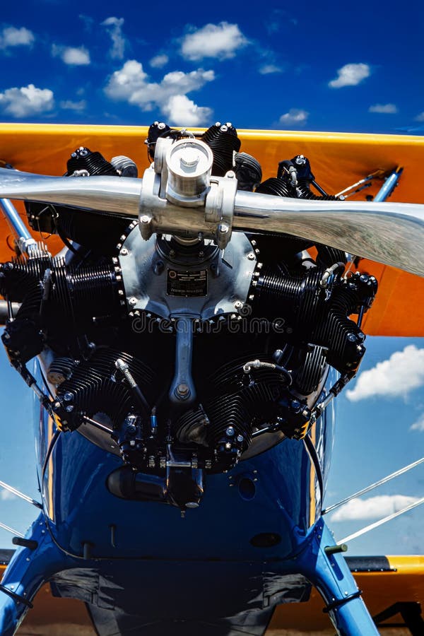 Vintage Military Trainer Aircraft. Closeup View on Engine and Propeller ...
