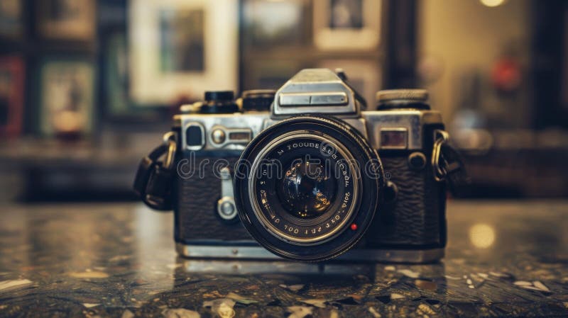 Close-Up of Vintage Camera on Reflective Surface Stock Image - Image of ...