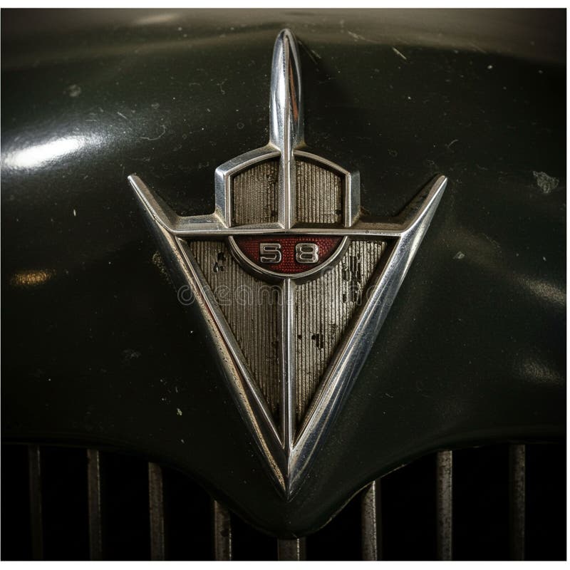 Close-up of a Vintage Car Emblem with a Triangular Chrome Design ...