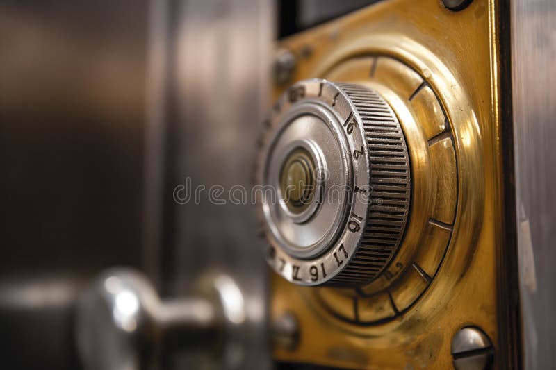Close-up of Vintage Gold Lock with Round Dial and Silver Keyhole. Small ...