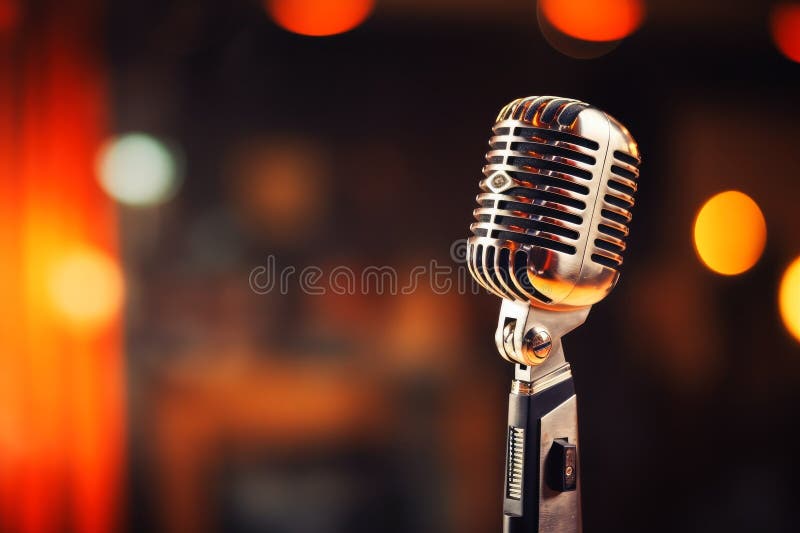 Close Up of a Vintage Microphone on a Stage Stock Illustration ...