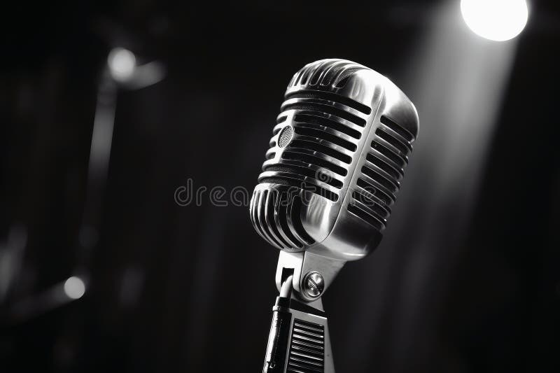 Close Up of a Vintage Microphone on a Stage Stock Illustration ...
