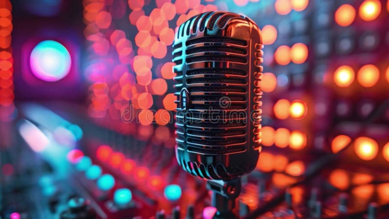 A Close-up of a Vintage Microphone on a Stage. Podcast and Streaming ...