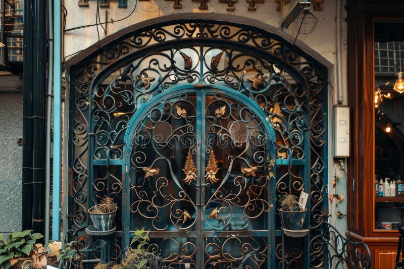 A Close-up of a Vintage Storefront Door with Intricate Ironwork Details ... A Close-up of a Vintage Storefront Door with Intricate Ironwork Details ...