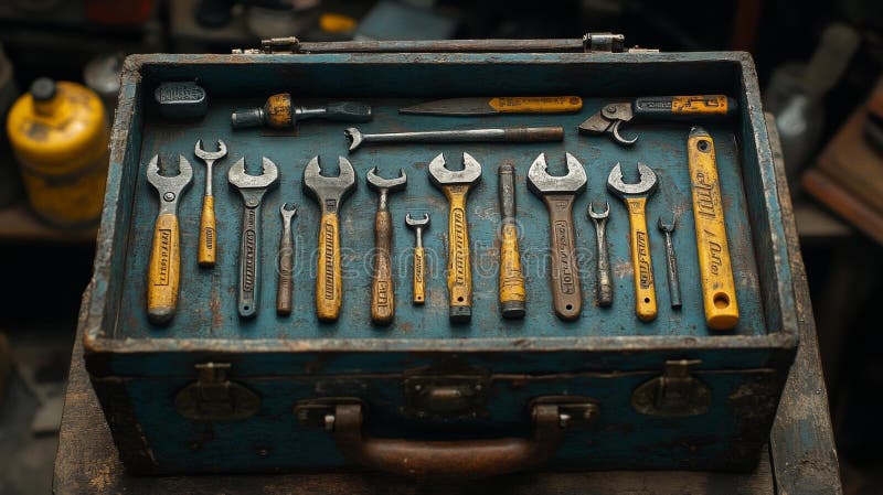 Close-up of a Vintage Toolbox Filled with Assorted Wrenches and Hand ...