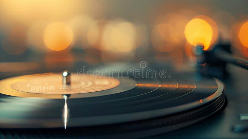 Close-up of a Vintage Turntable Playing a Vinyl Record, with Warm ...