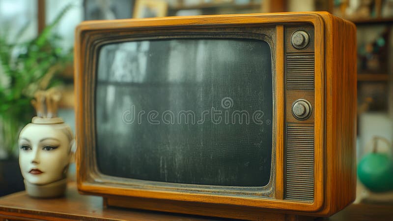 A Close-up of a Vintage TV Set in a Wooden Frame Stock Photo - Image of ...