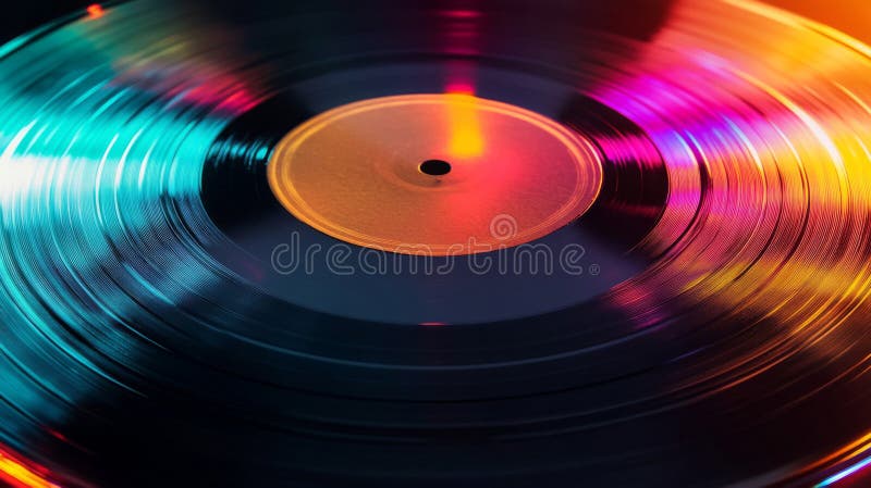 Close-up of a Vinyl Record with Colorful Lighting Stock Illustration ...