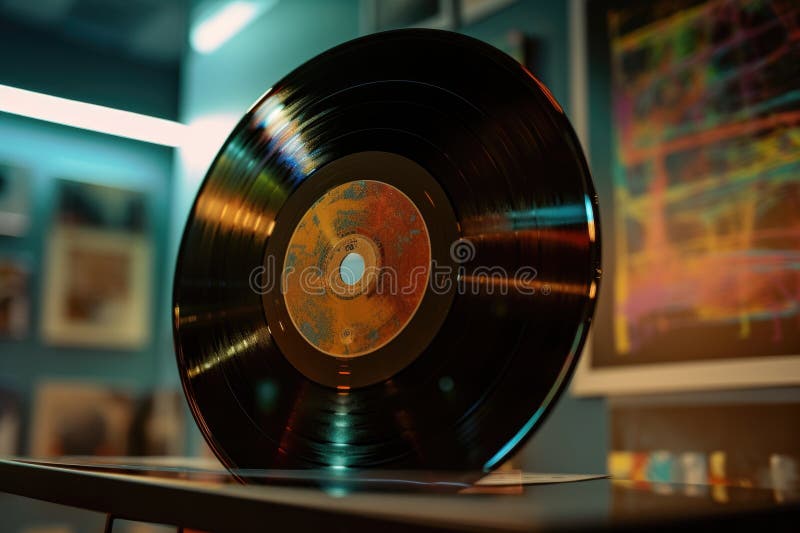 Close-up of Vinyl Record, with Concert Visuals in the Background Stock ...