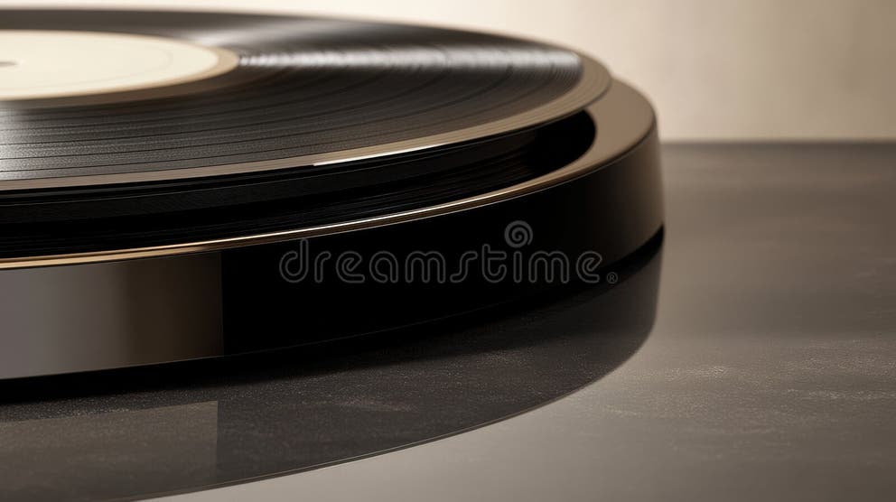 Close-up of Vinyl Record Player with Glossy Black Turntable Surface ...