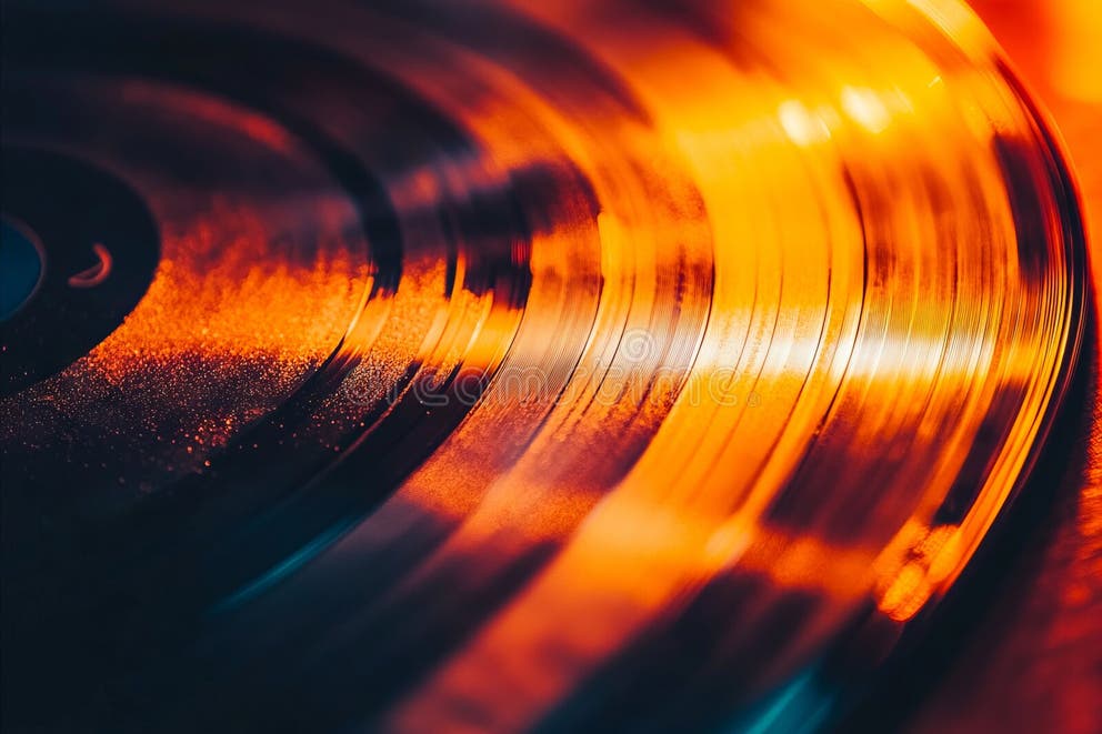 A Close Up of a Vinyl Record on a Table Stock Photo - Image of dark ...