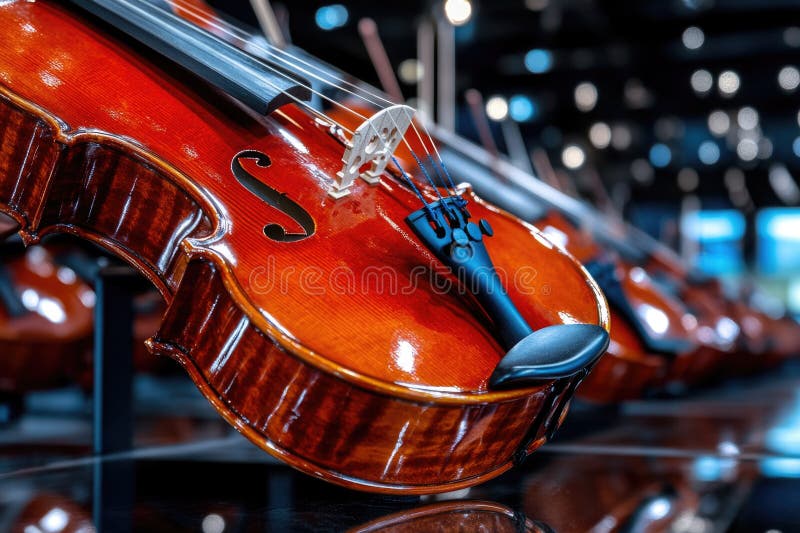Close-up of Violin Display with Beautifully Crafted Wooden Instruments ...